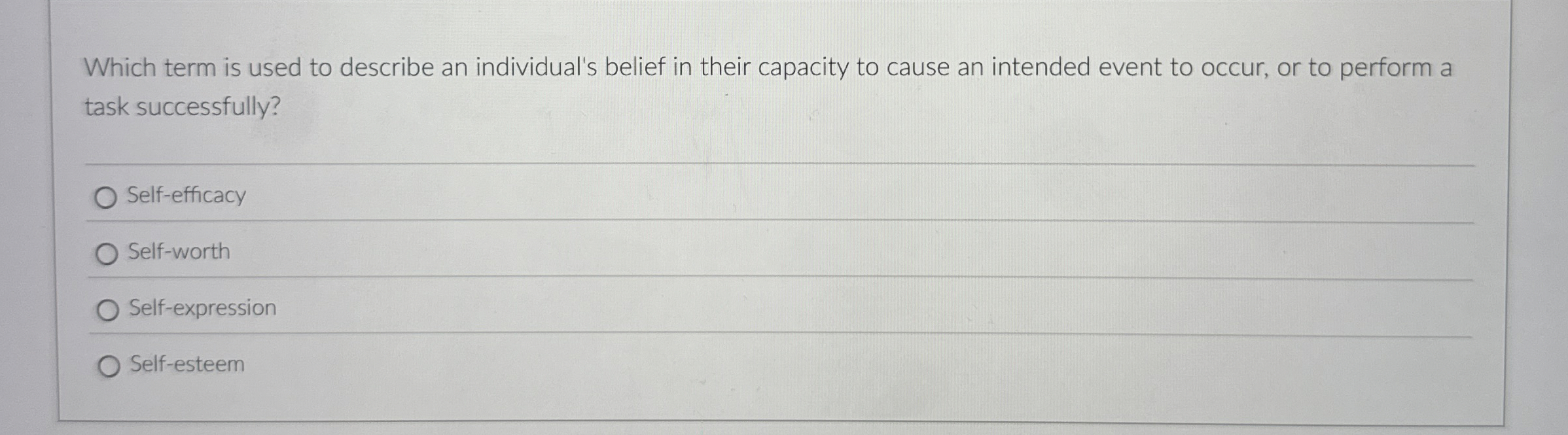 Solved Which term is used to describe an individual's belief | Chegg.com