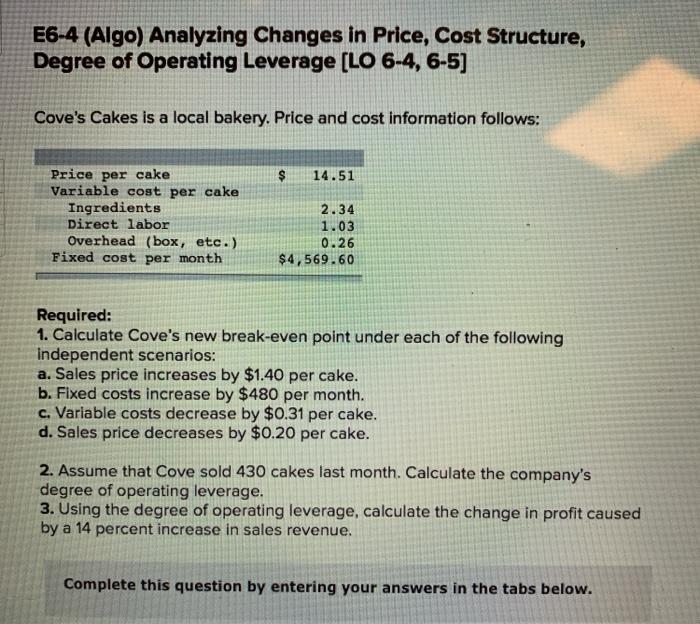Solved E6-4 (Algo) Analyzing Changes in Price, Cost | Chegg.com