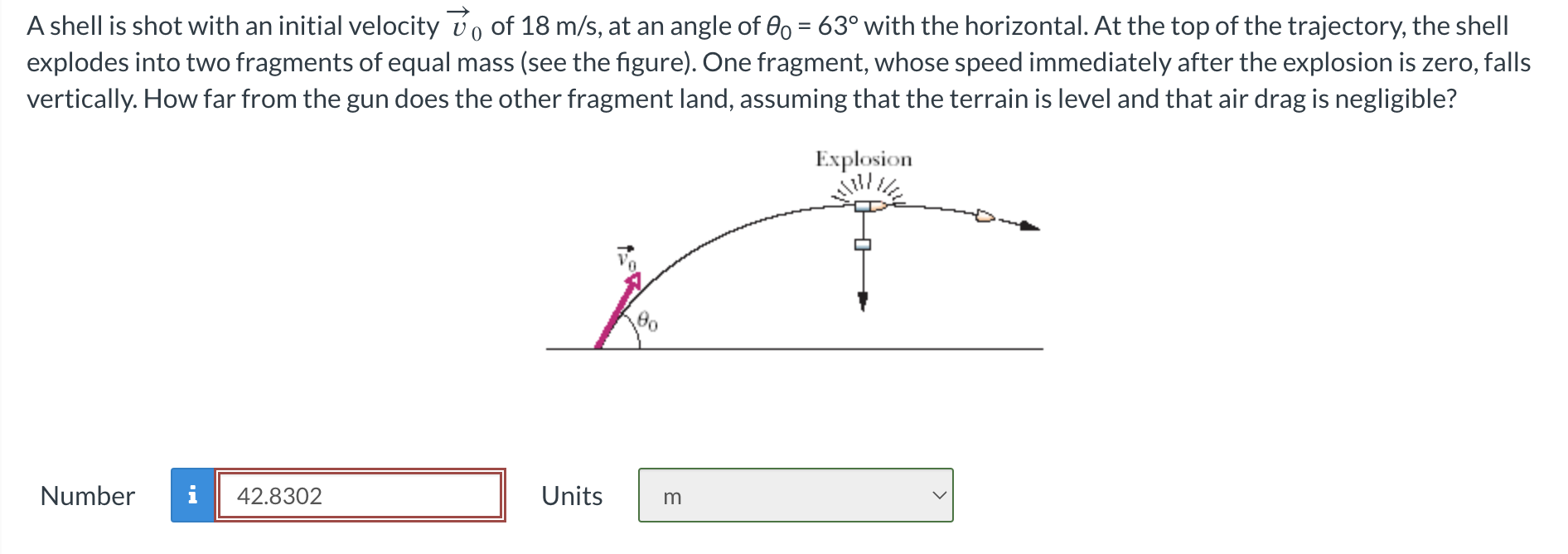 Solved A shell is shot with an initial velocity vec(v)0 ﻿of | Chegg.com