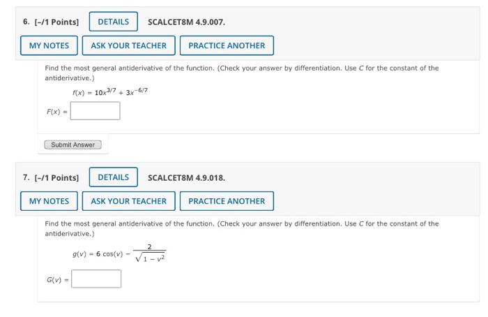 Solved 6. [-/1 Points] DETAILS SCALCET8M 4.9.007. ASK YOUR | Chegg.com