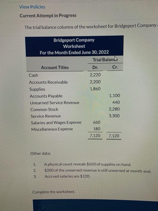 Solved View Policies Current Attempt in Progress The trial | Chegg.com