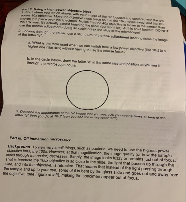 Part Il Viewing a sample on low power (10x) For our | Chegg.com