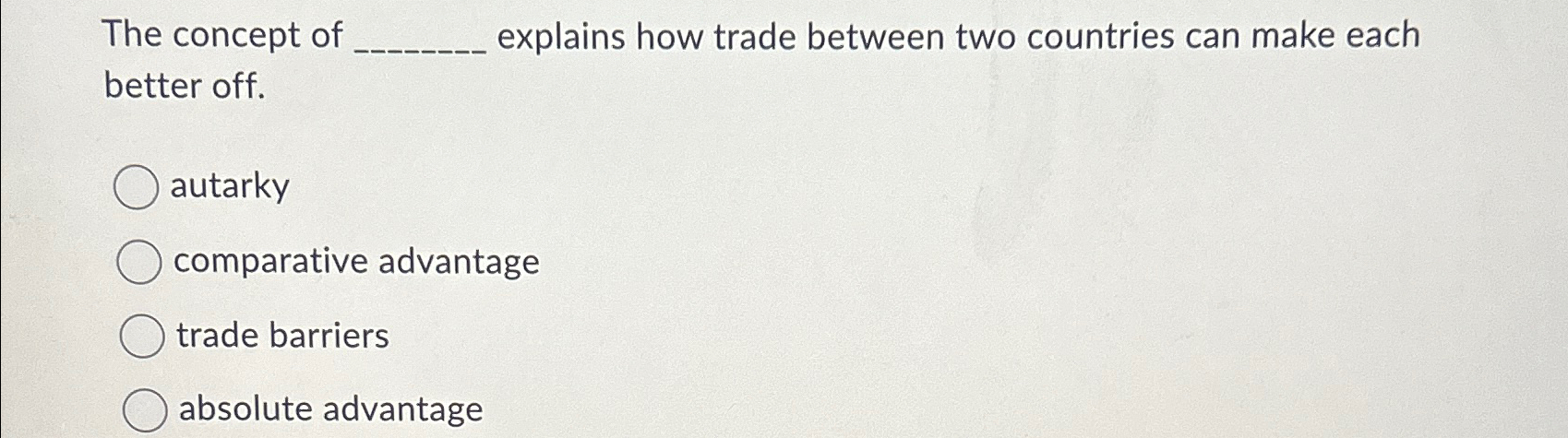 Solved The concept of explains how trade between two | Chegg.com