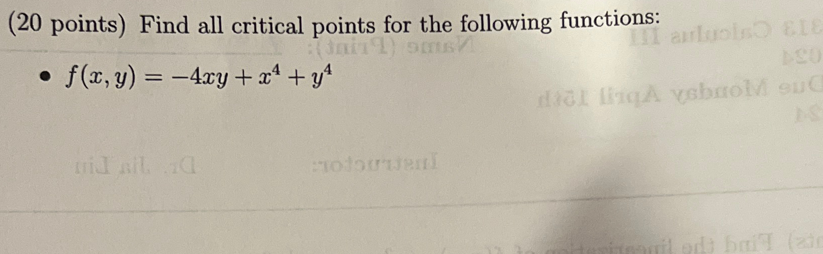 Solved (20 ﻿points) ﻿Find all critical points for the | Chegg.com