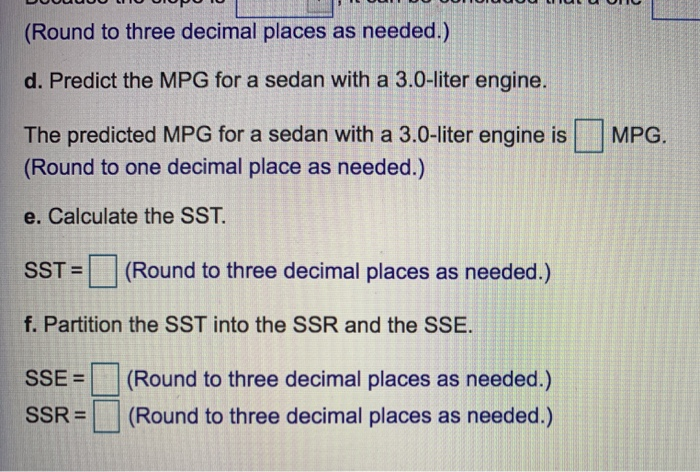 Solved i Table of Engine Size and MPG Engine Size MPG 2.6 25 | Chegg.com