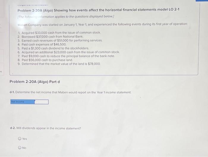 Solved Problem 2-20A (Algo) Showing how events affect the | Chegg.com
