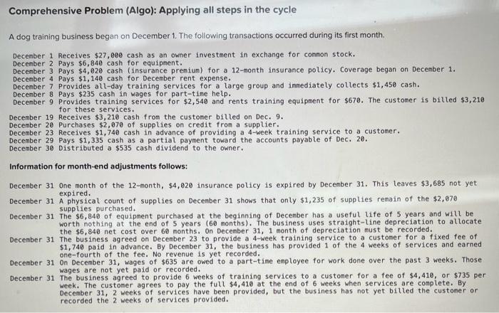 Solved Comprehensive Problem (Algo): Applying all steps in | Chegg.com