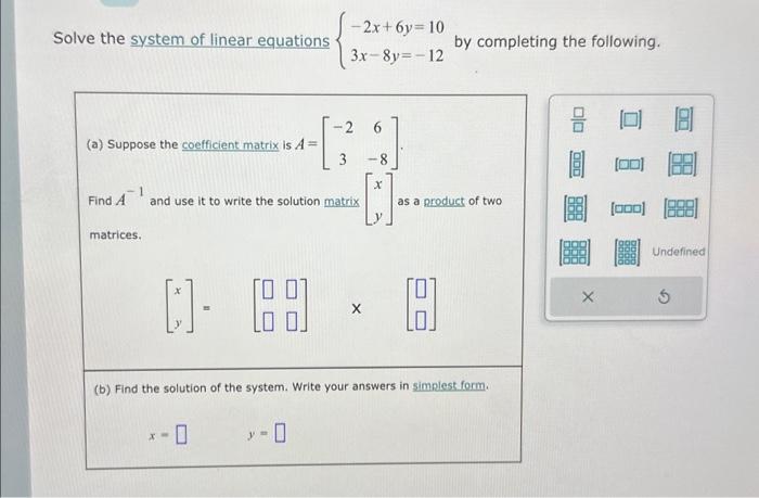 Solved Solve the system of linear equations | Chegg.com