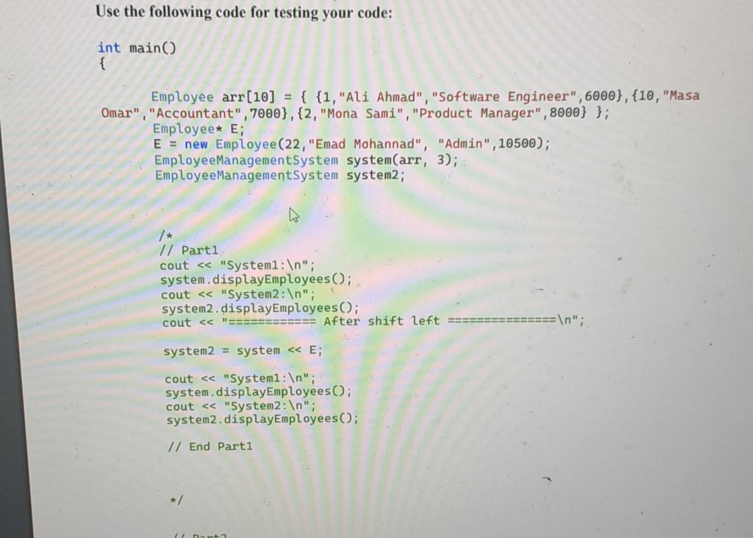 Solved Your task is to design a C++ class called Employee | Chegg.com