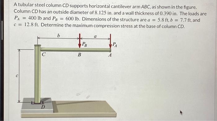 Solved A tubular steel column CD supports horizontal | Chegg.com