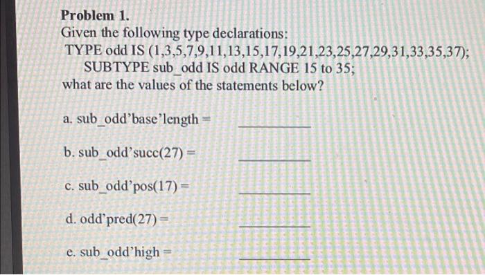Solved Problem 1. Given the following type declarations: | Chegg.com