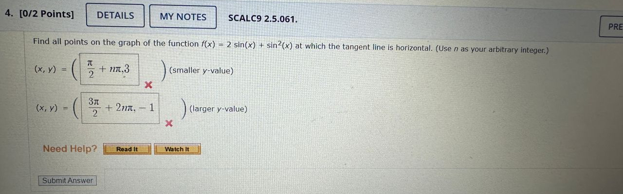 Solved [0/2 ﻿Points]SCALC9 2.5.061.Find all points on the | Chegg.com