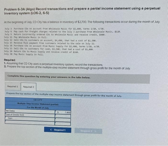 Solved Problem 6-3A (Algo) Record transactions and prepare a | Chegg.com