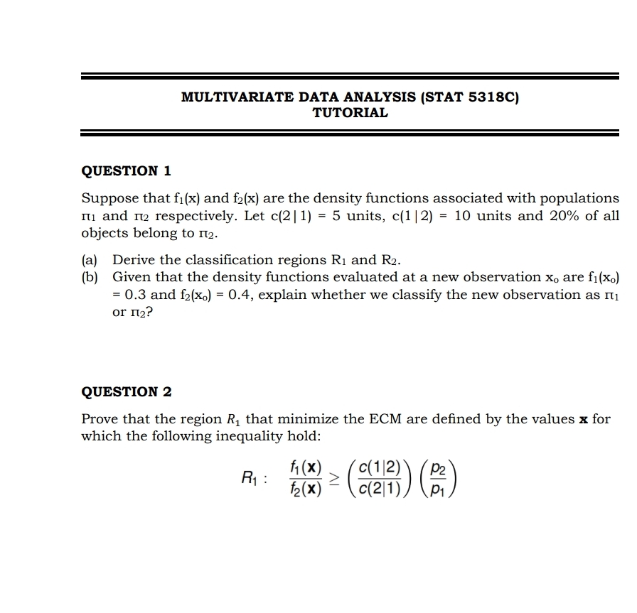 Solved MULTIVARIATE DATA ANALYSIS (STAT 5318C) | Chegg.com