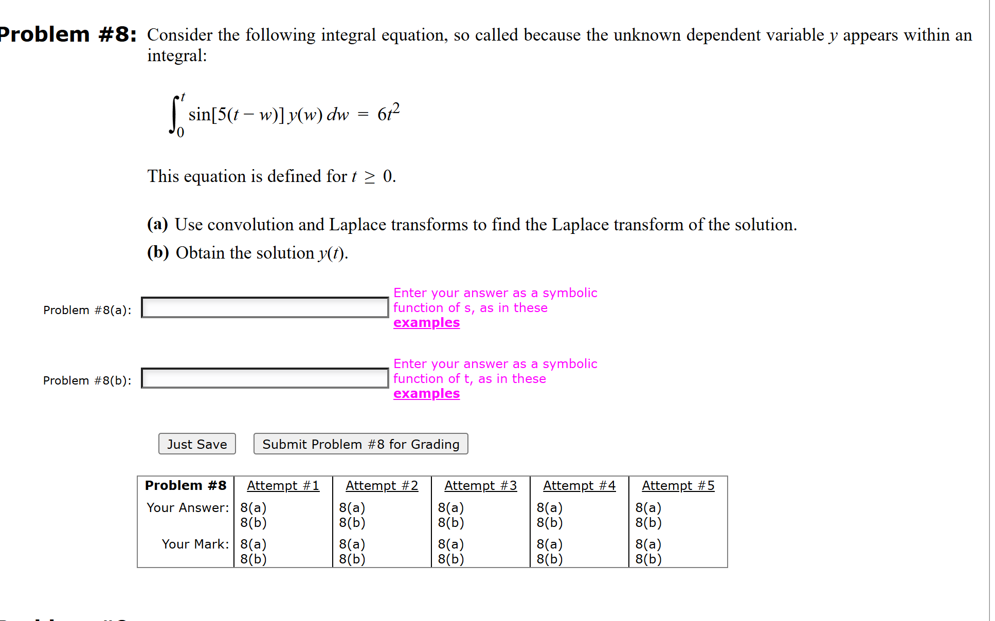 Solved Problem #8: Consider the following integral equation, | Chegg.com