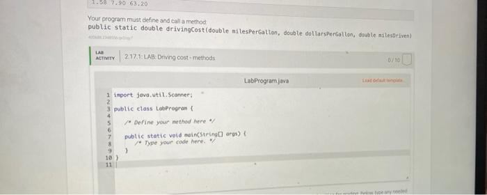 Solved 217 Lab Driving Cost Methods Write A Method Driving 