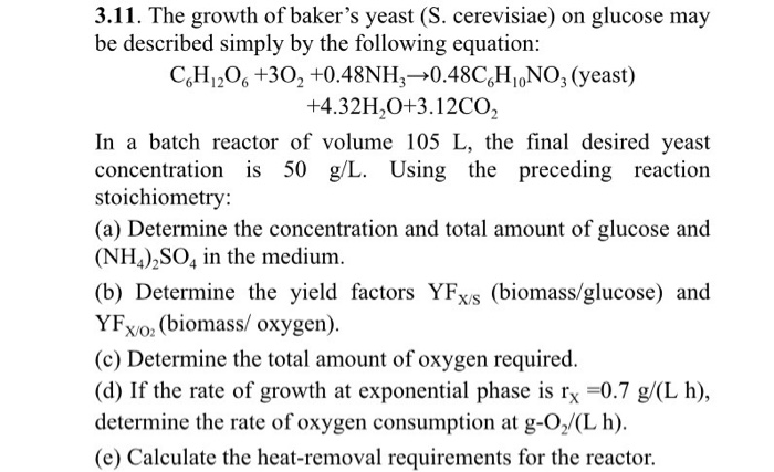 Solved 3.11. The growth of baker's yeast (S. cerevisiae) on | Chegg.com