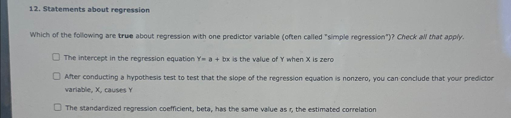 Solved Statements about regression\\nWhich of the following | Chegg.com