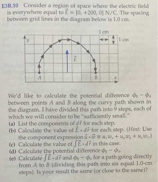 Solved E3B.10 Consider a region of space where the electric | Chegg.com
