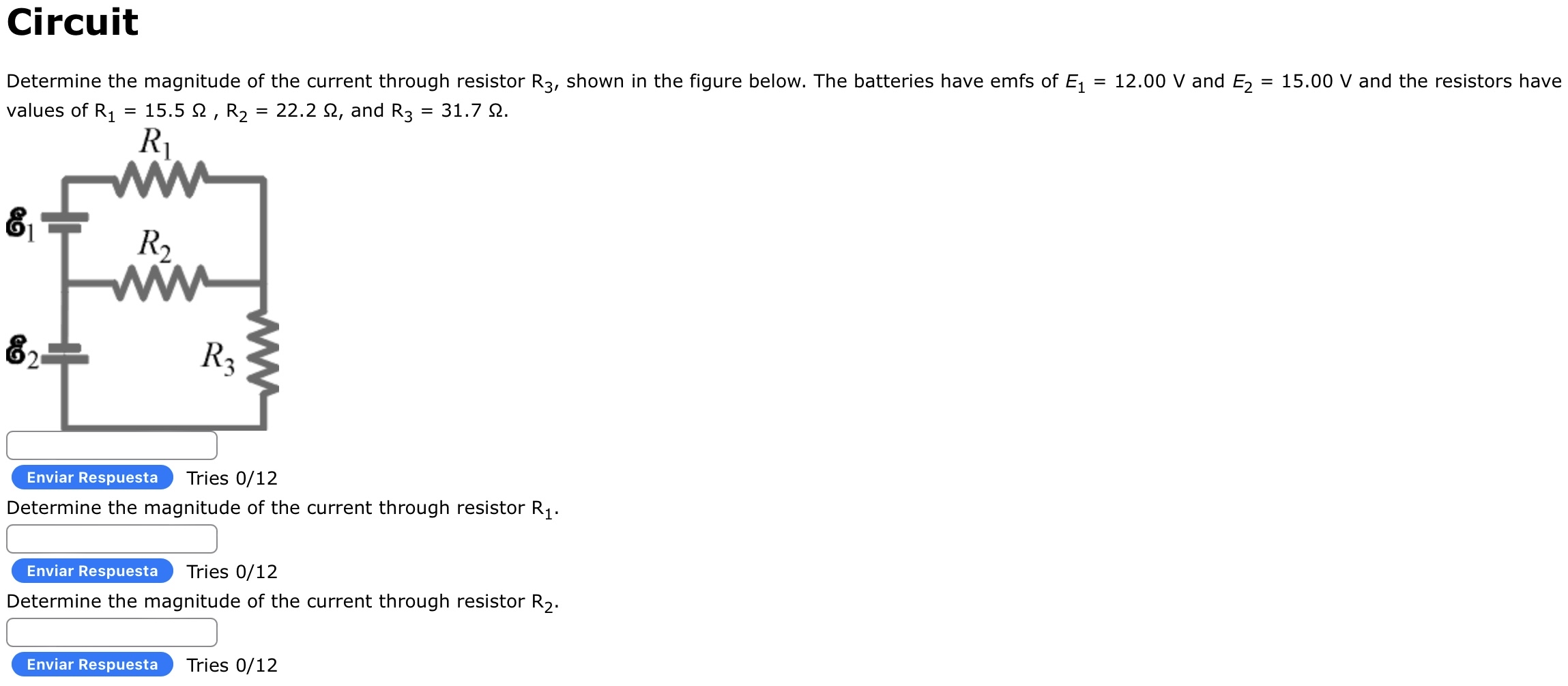 Solved CircuitDetermine the magnitude of the current through | Chegg.com