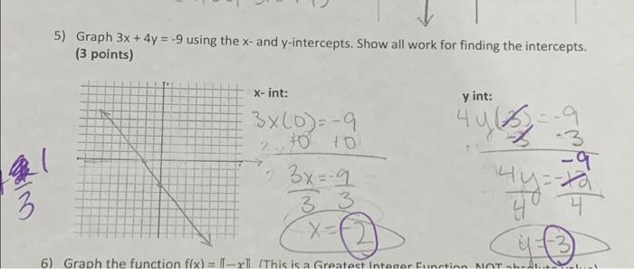 Solved Graph 3x+4y=−9 using the x - and y-intercepts. Show | Chegg.com
