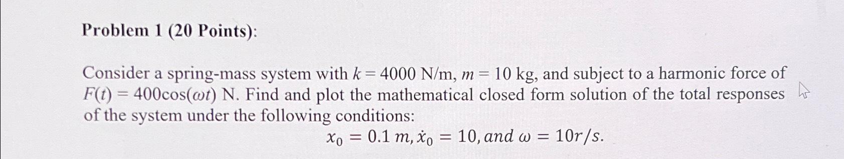 Solved Problem 1 (20 ﻿Points):Consider a spring-mass system | Chegg.com