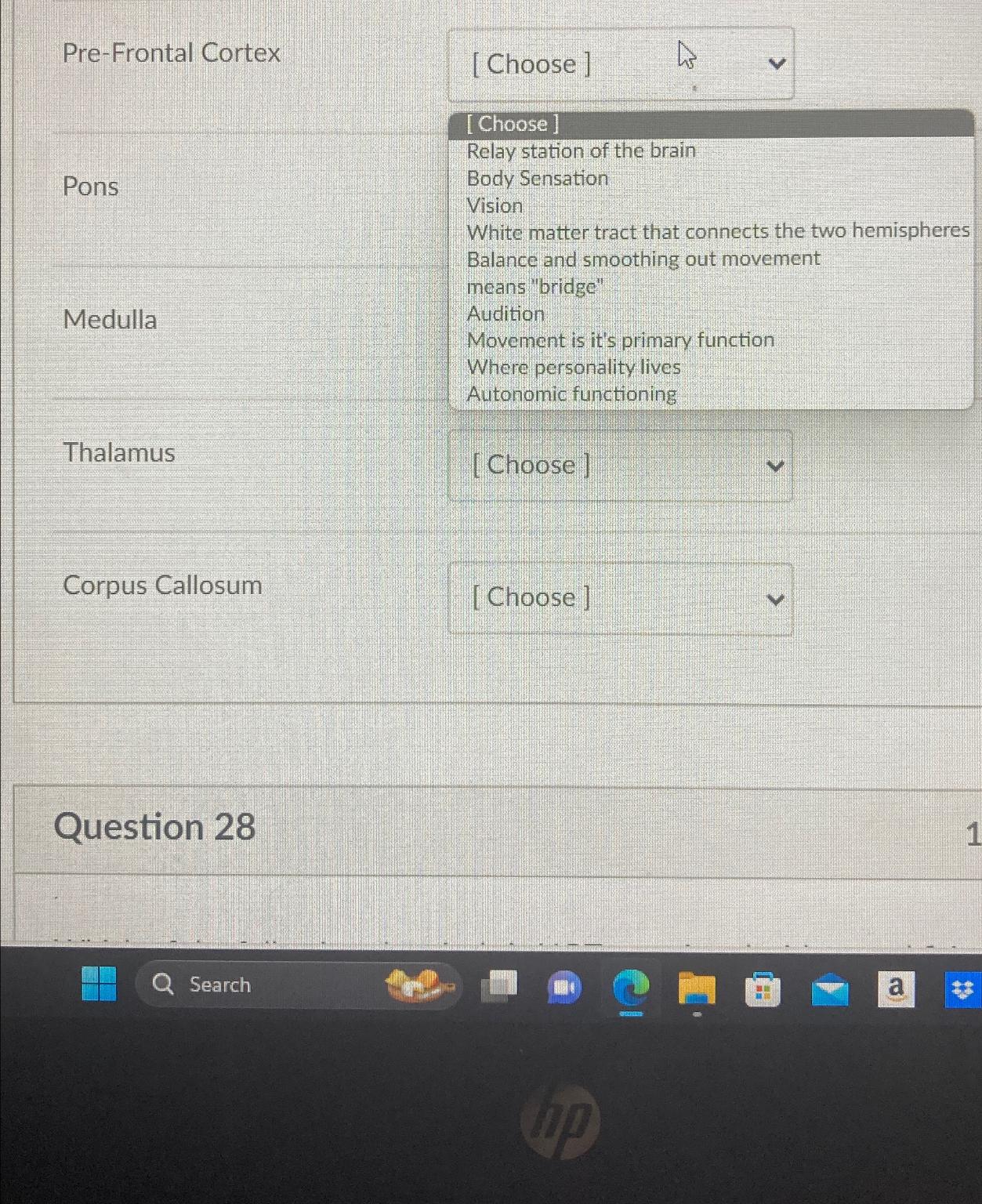 Solved Pre-Frontal CortexPonsMedullaThalamusCorpus | Chegg.com