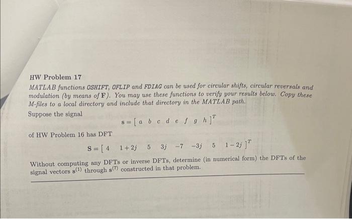 Solved HW Problem 17 MATLAB functions OSHIFT, OFLIP and | Chegg.com