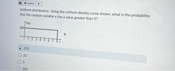 Solved Uniform distribution: Using the uniform density curve | Chegg.com