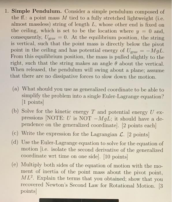Solved 1. Simple Pendulum. Consider a simple pendulum | Chegg.com