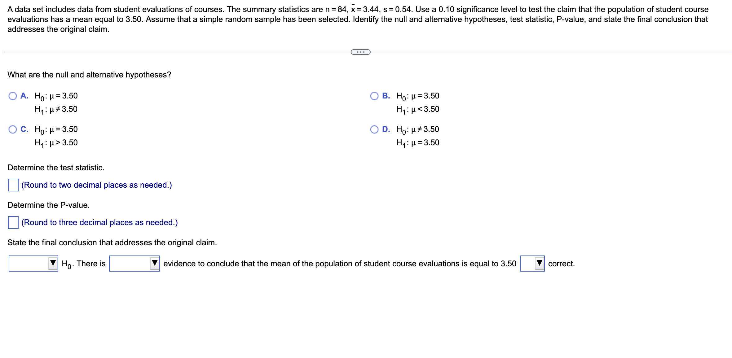 Solved A data set includes data from student evaluations of | Chegg.com