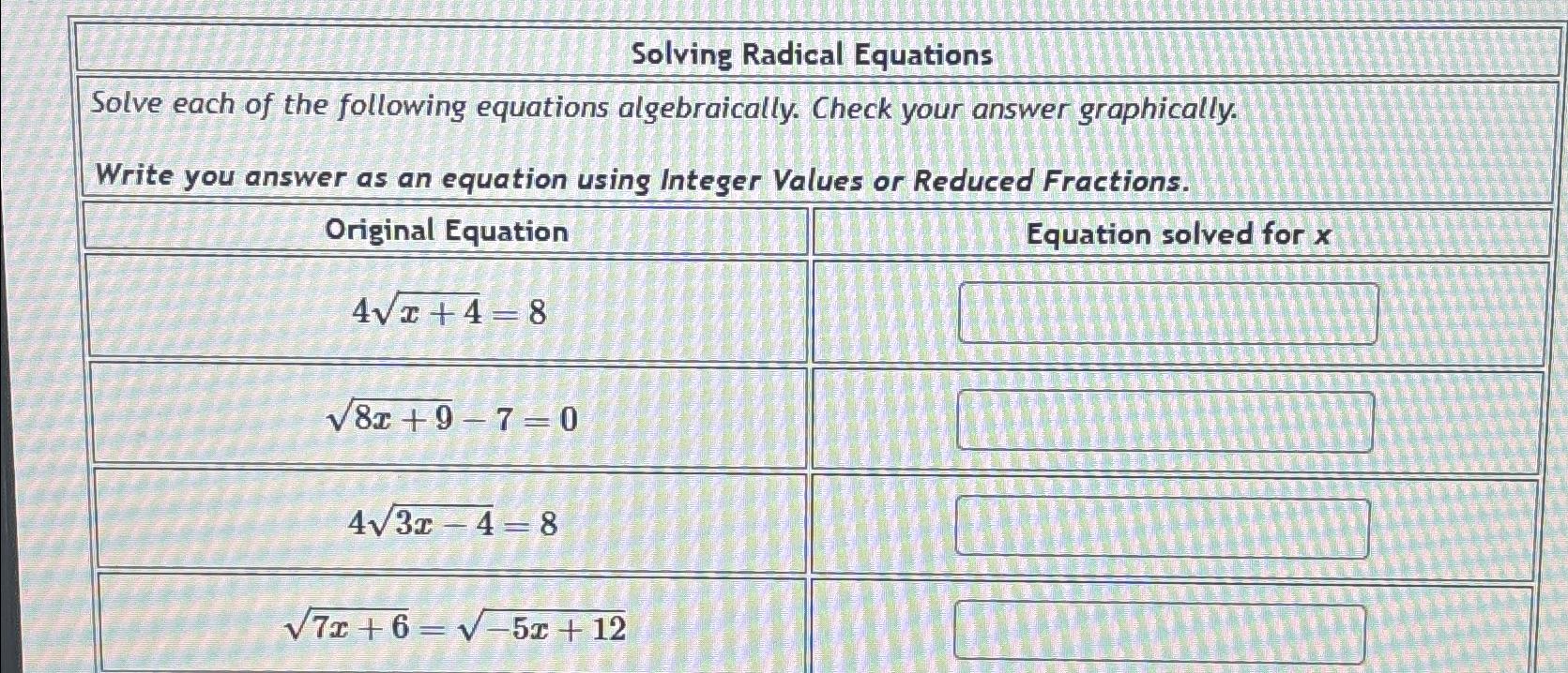Solved Solving Radical EquationsSolve each of the following | Chegg.com