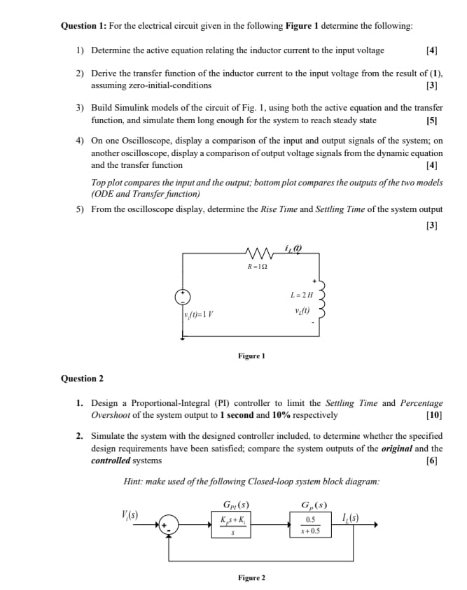 Solved Question 1: For the electrical circuit given in the | Chegg.com