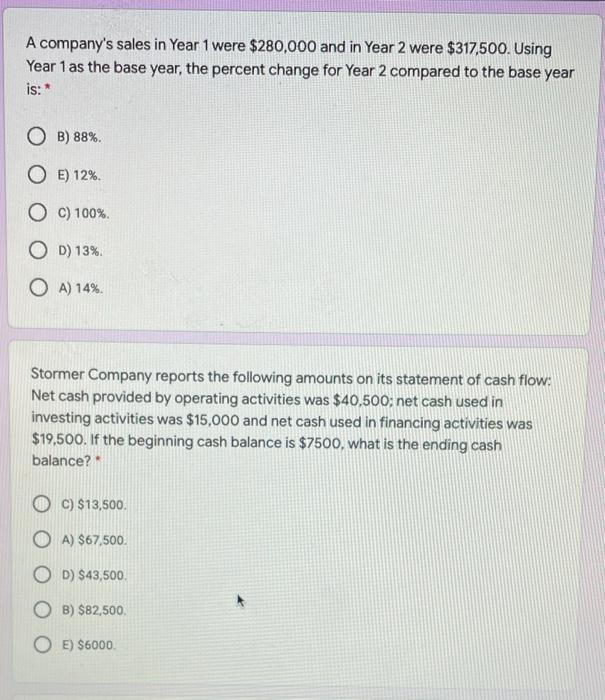Solved A company's sales in Year 1 were $280,000 and in Year | Chegg.com