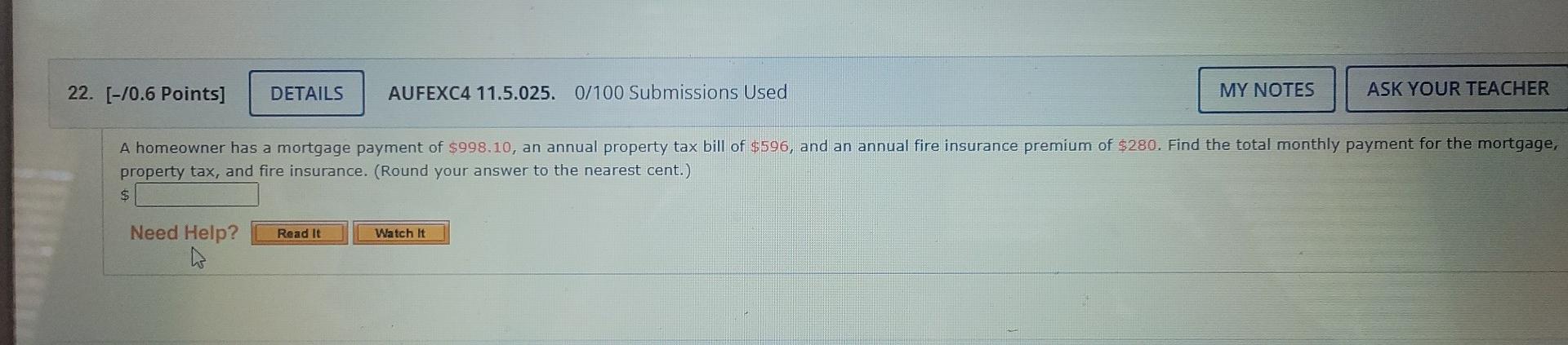 Solved 22. [-70.6 Points] DETAILS AUFEXC4 11.5.025. 0/100 | Chegg.com