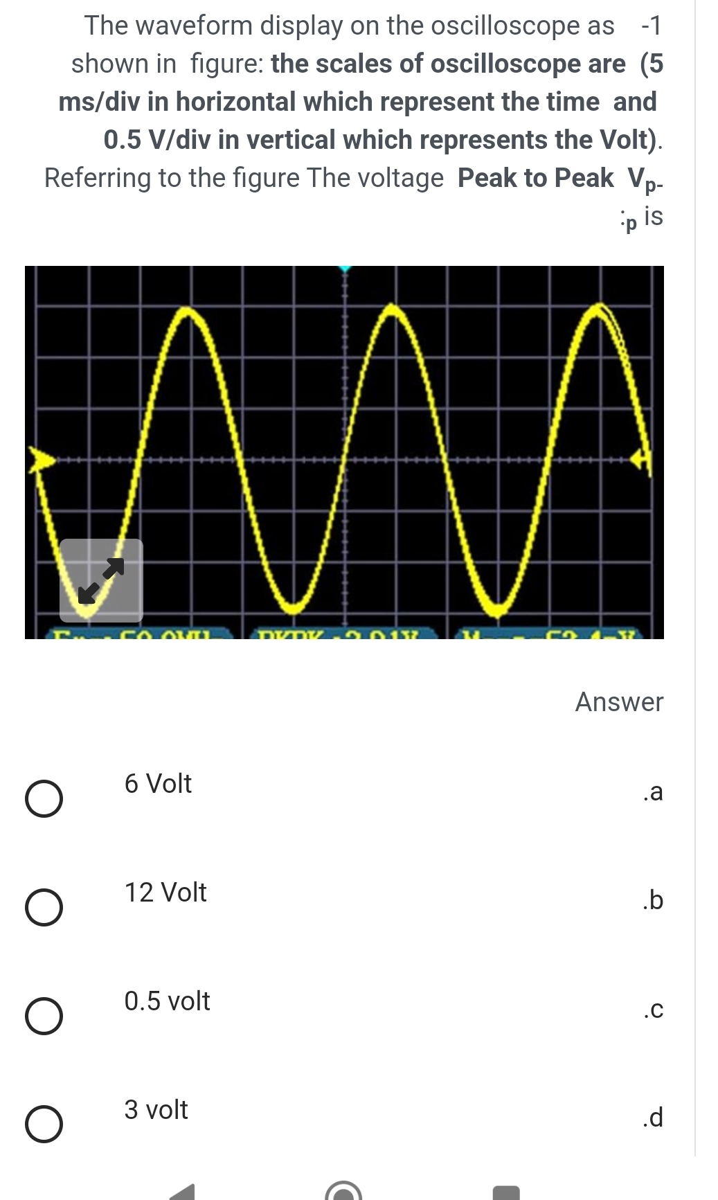 Solved The waveform display on the oscilloscope as -1 ﻿shown | Chegg.com