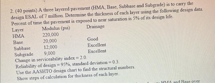 Solved 2.(40 points) A three layered pavement (HMA, Base: | Chegg.com