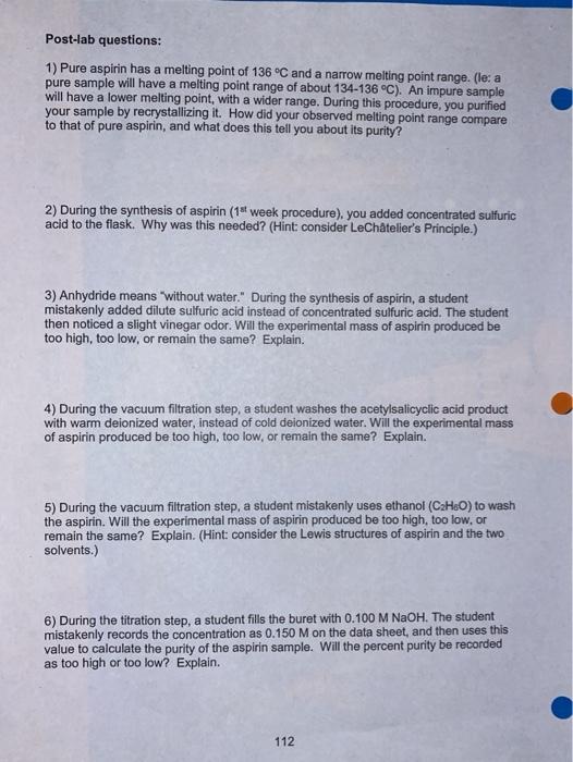 Solved Experiment 8 - Aspirin Synthesis and Analysis Pre Lab | Chegg.com