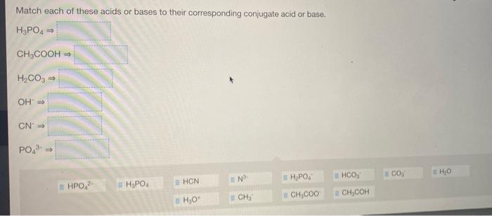 Solved Match each of these acids or bases to their | Chegg.com