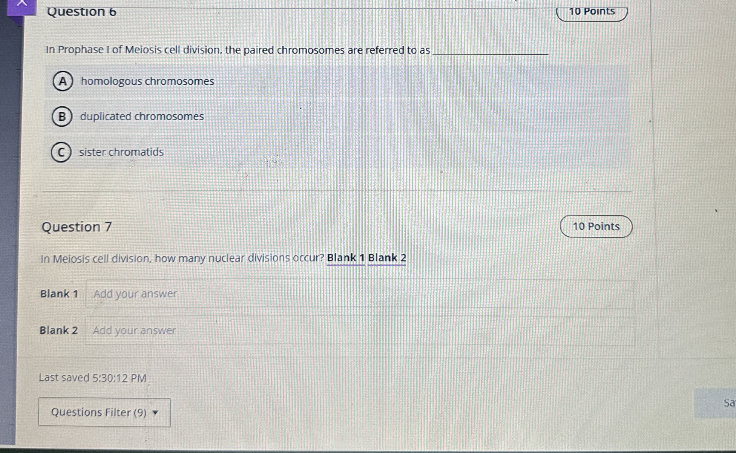 Solved Question 610 ﻿PointsIn Prophase I of Meiosis cell | Chegg.com