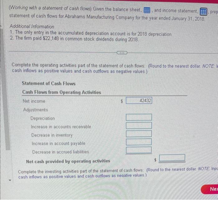 Solved Data table(Working with a statement of cash flows) | Chegg.com