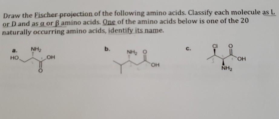 Solved Draw the Fischer projection of the following amino | Chegg.com