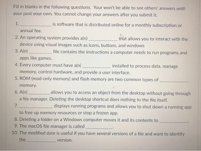Solved Fill in blanks in the following questions. Your won't | Chegg.com