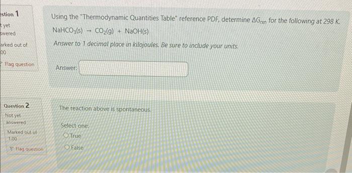 Solved Using the "Thermodynamic Quantities Table" reference | Chegg.com