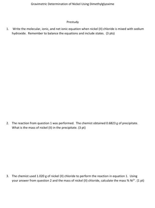 Solved Gravimetric Determination of Nickel Using | Chegg.com