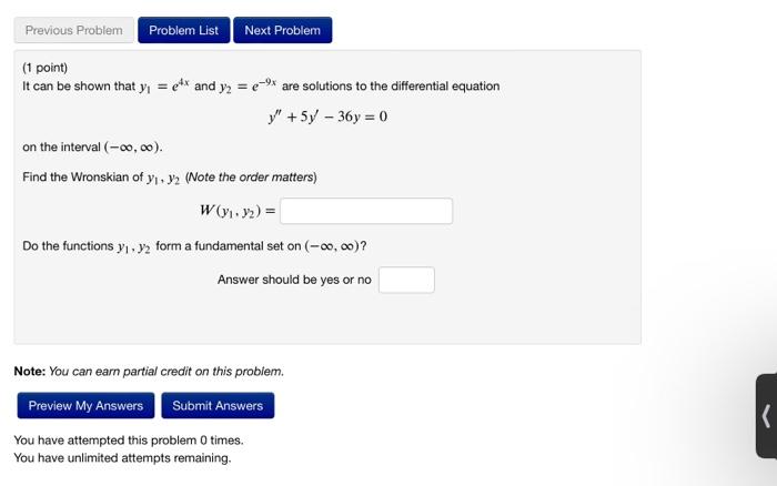 Solved It can be shown that y1=e4x and y2=e−9x are solutions | Chegg.com