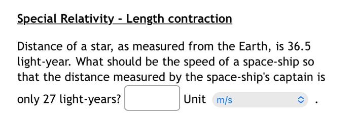 Solved Special Relativity - Length contraction Distance of a | Chegg.com
