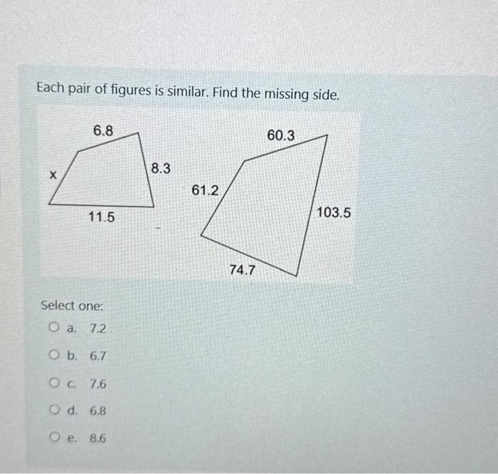 Solved Each pair of figures is similar. Find the missing | Chegg.com