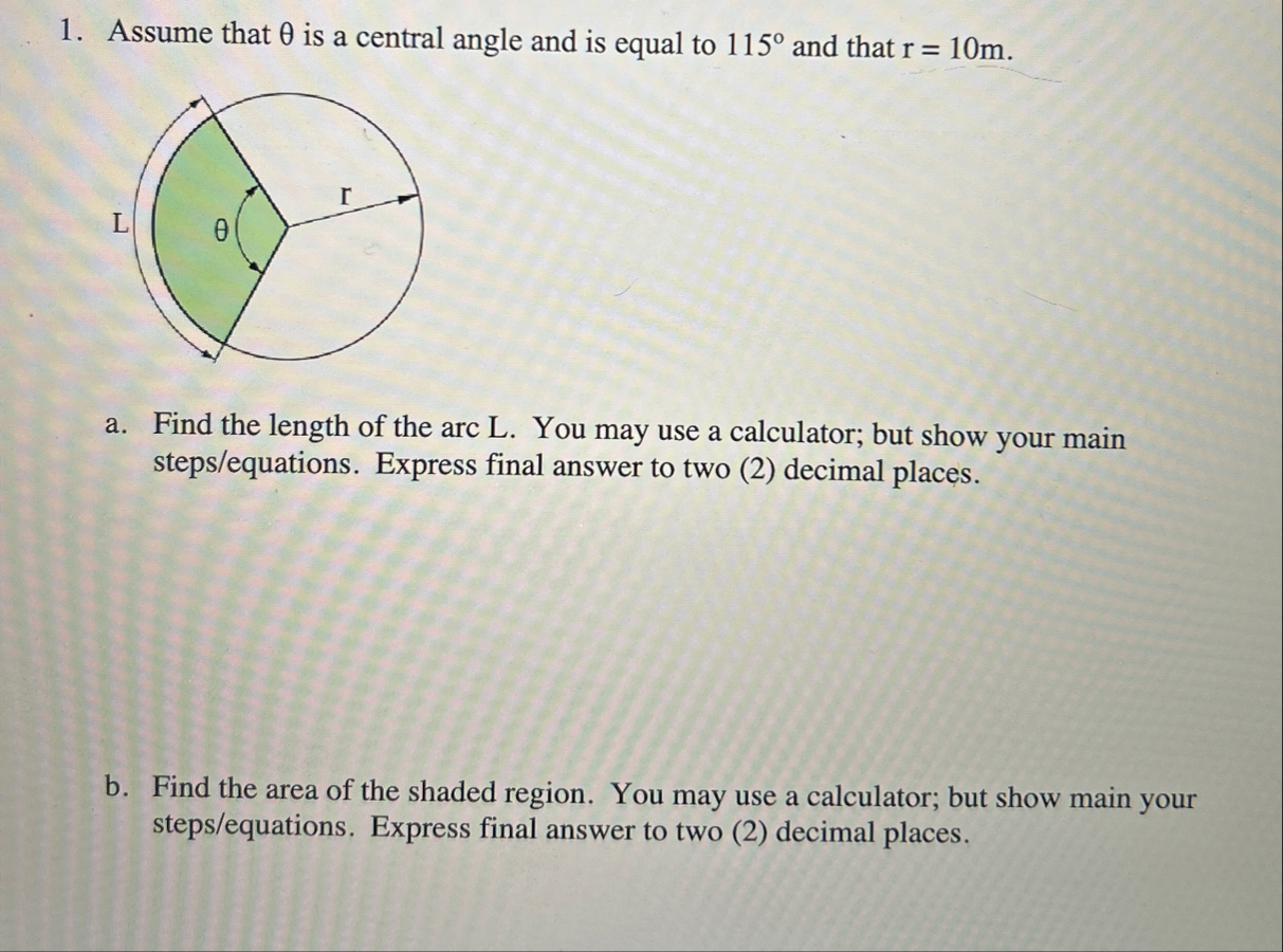 Solved Assume that θ ﻿is a central angle and is equal to | Chegg.com
