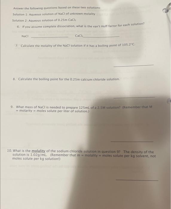 Solved 7. Calculate the molality of the NaCl solution if it | Chegg.com